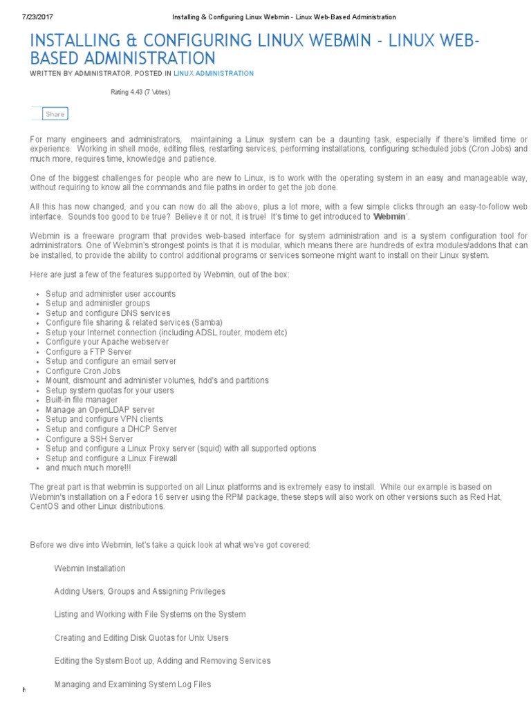 Installing & Configuring Linux Webmin - Linux Web-Based Administration | PDF | File System | Booting