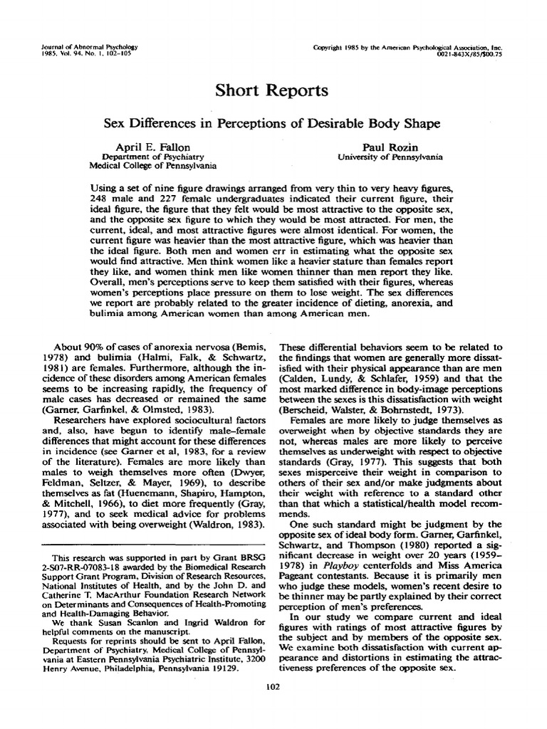 Sex Differences in Perceptions of Desirable Body Shape | PDF | Bulimia ...