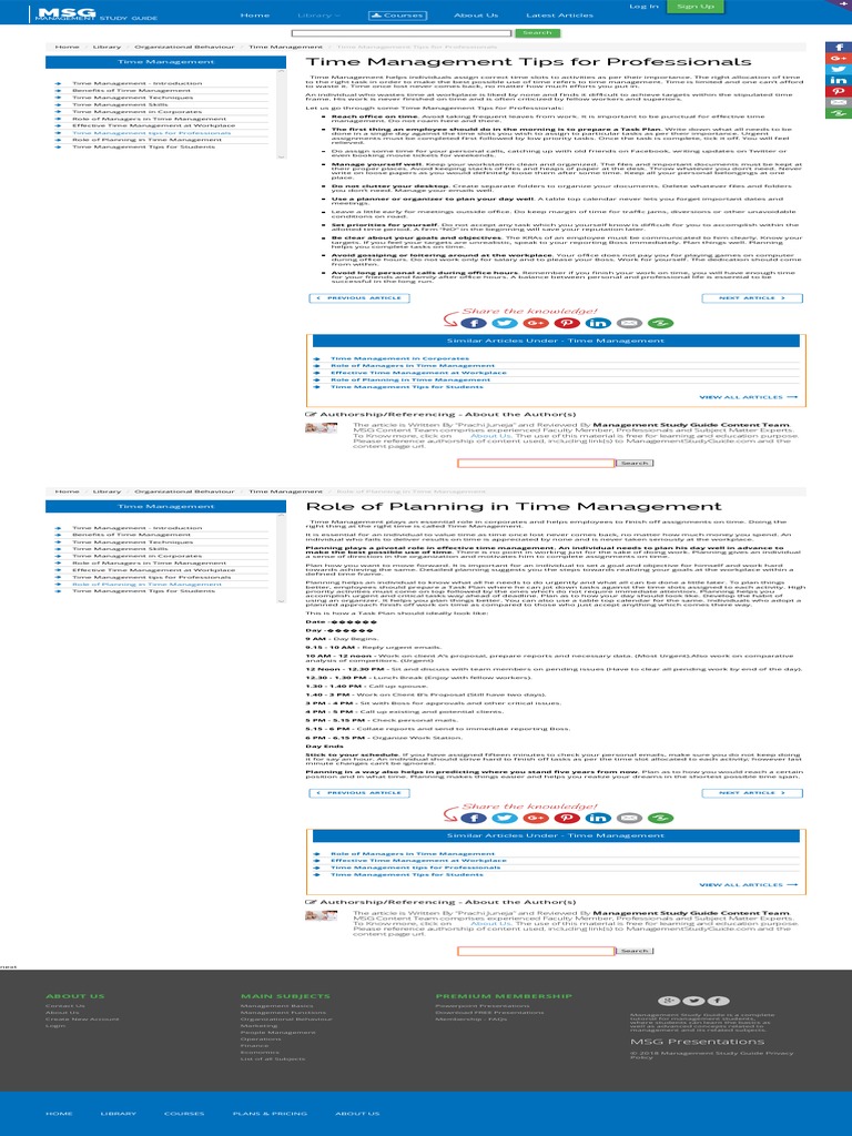 Time Management Tips For Professionals | Download Free PDF | Time ...