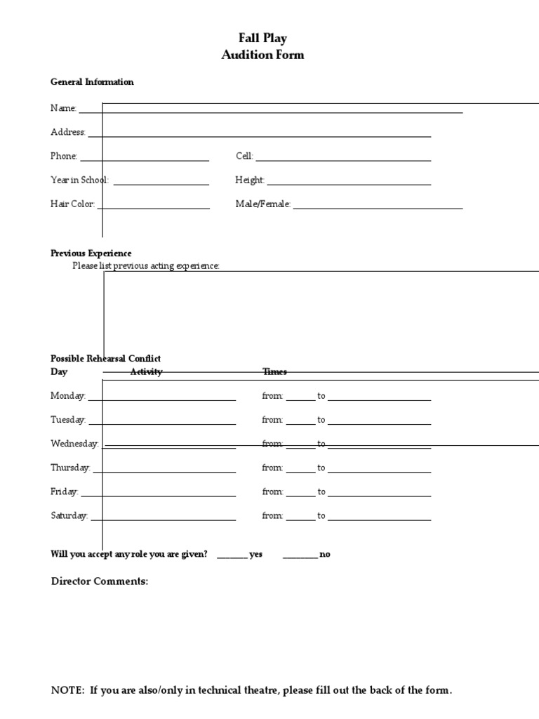 Auditioning for a Role: An Analysis of an Acting Audition Form | PDF