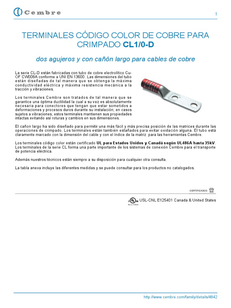 Terminales Código Color de Cobre para Crimpado CL1 - 0-D | PDF | Cobre ...