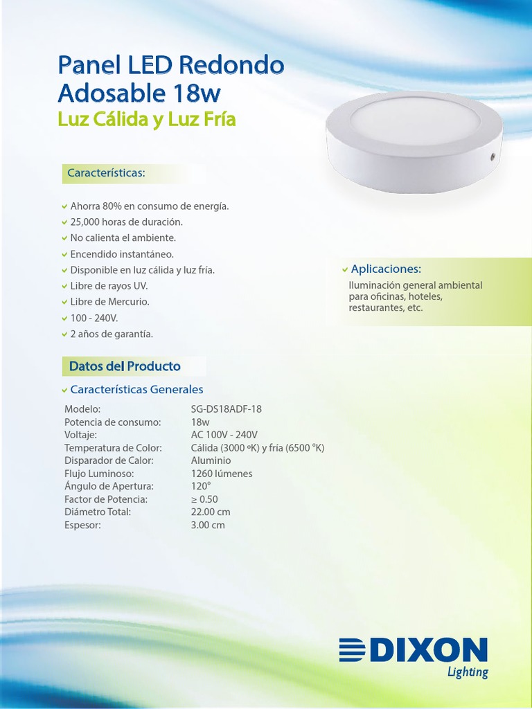 Panel Led Circular Dixon Sg-Ds18adf-18-1 | PDF | Diodo emisor de luz ...