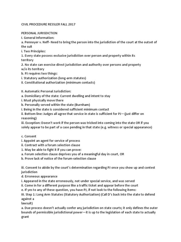 Civ Pro Outline Ressler Brooklyn Law | PDF | Discovery (Law) | Federal ...