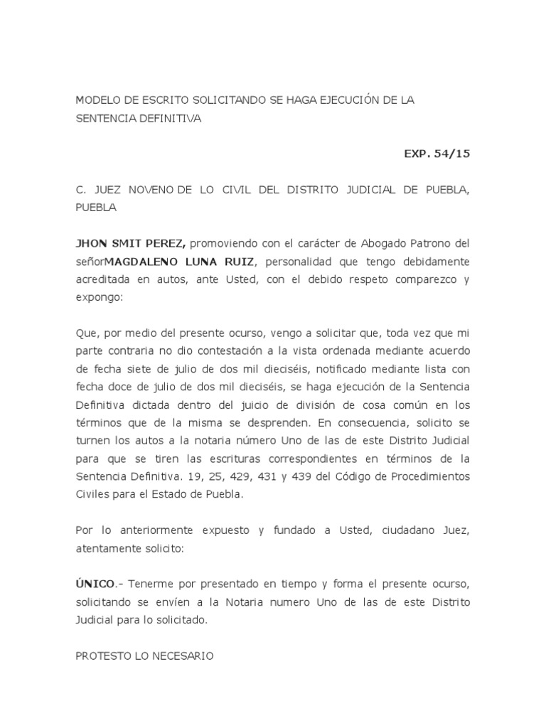 Solicitud de Ejecución de Sentencia | PDF