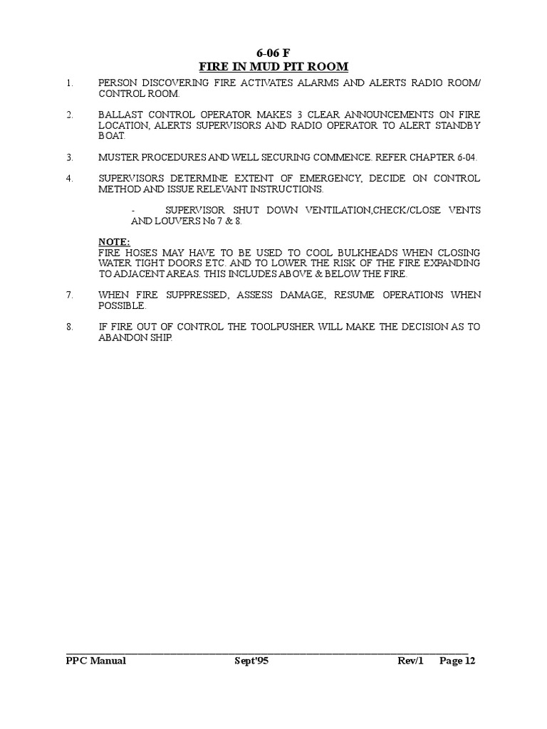 6-06 F Fire in Mud Pit Room: PPC Manual Sept'95 Rev/1 Page 12 | PDF