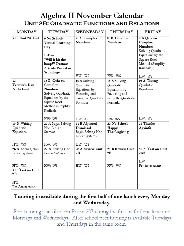 Unit 2b Calendar | PDF | Quadratic Equation | Factorization