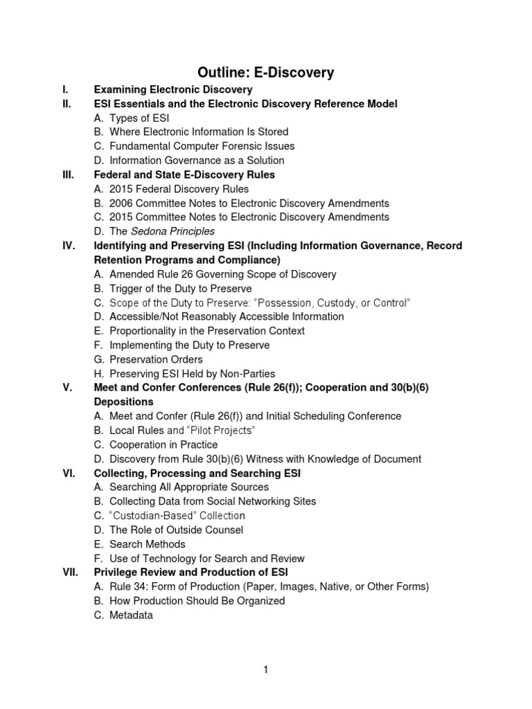 E Discovery Outline | PDF | Discovery (Law) | Information Technology
