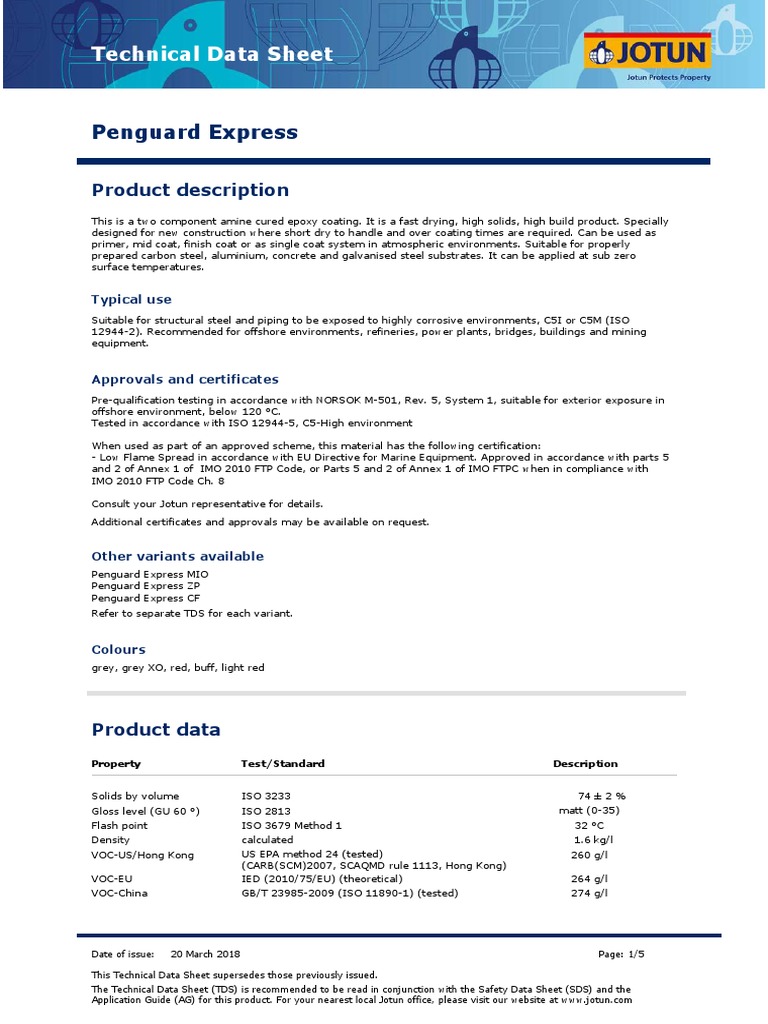 Technical Data Sheet for Penguard Express: A Fast Drying, High Solids Epoxy Coating | PDF ...