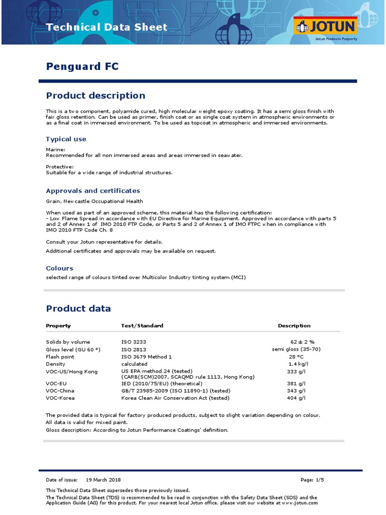 Penguard FC Technical Data Sheet | PDF | Abrasive | Paint