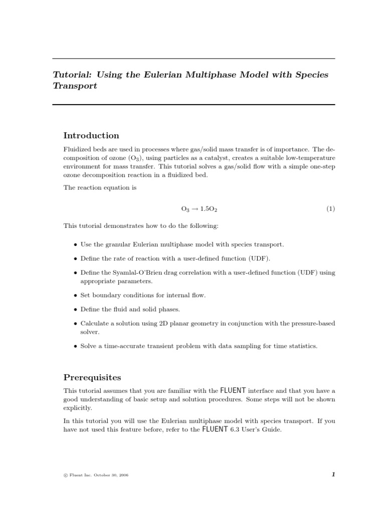 Tutorial: Using The Eulerian Multiphase Model With Species Transport | PDF | Fluidization ...