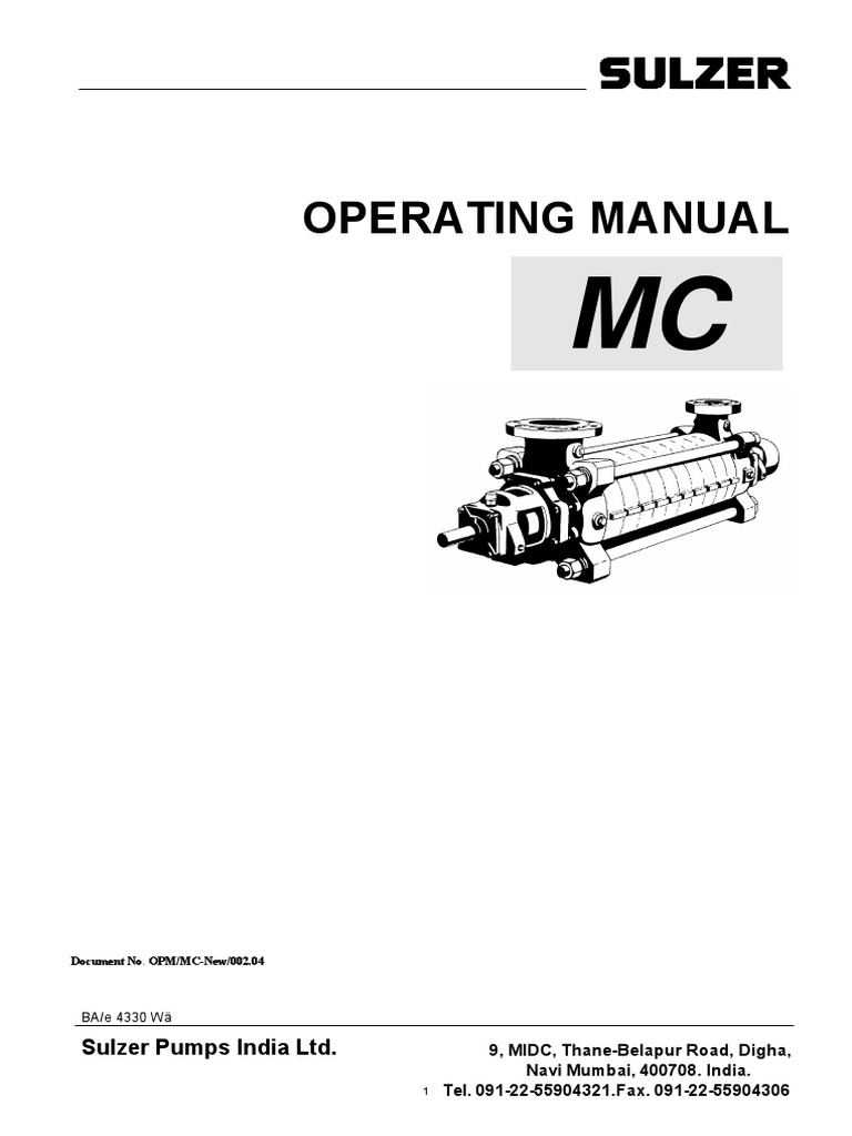 Sulzer Pump Operating Manual | PDF | Bearing (Mechanical) | Pump