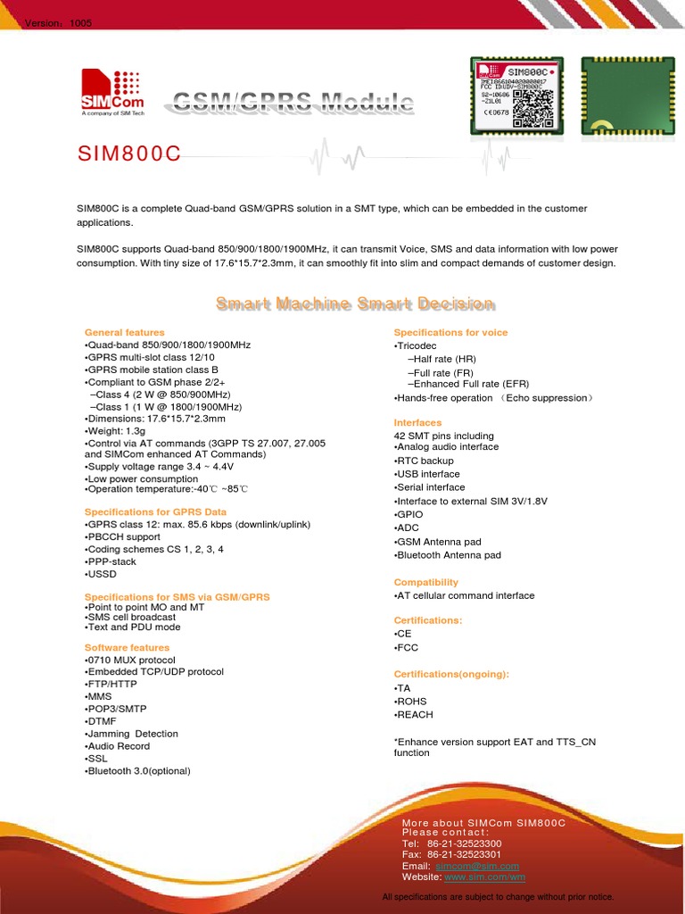 Sim800c Spec en - 170918 PDF | PDF | General Packet Radio Service | Gsm