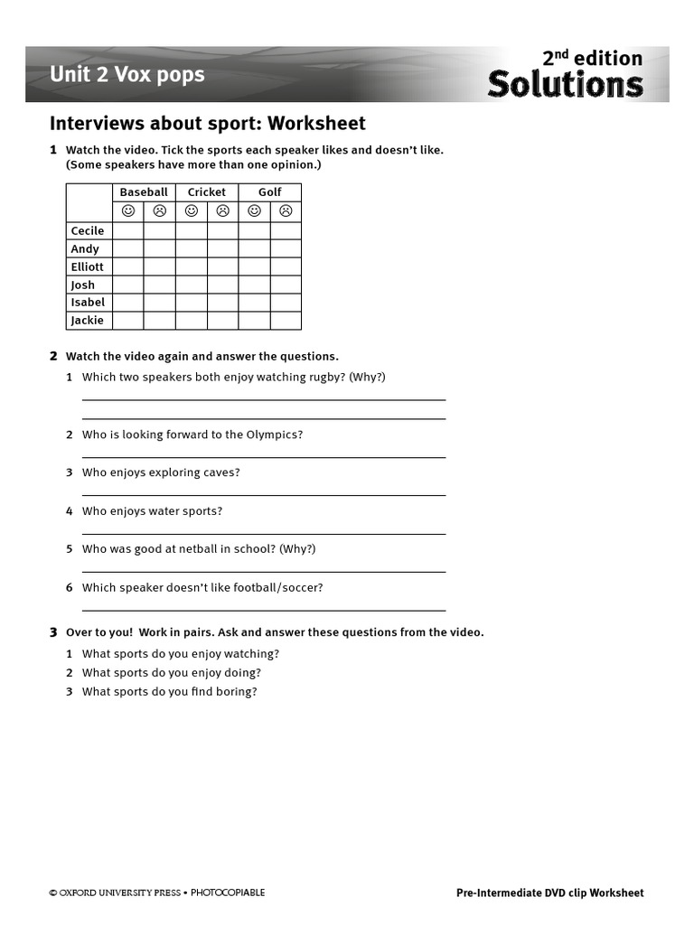 Unit 2 Vox Pops Worksheet and Answer Key | PDF