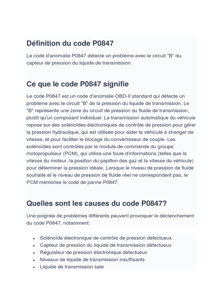 Définition Du Code P0847 | PDF | Pression | Moteurs