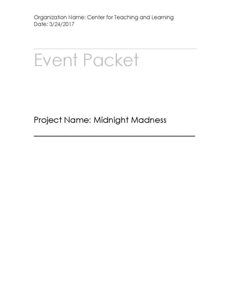 Event Packet: Project Name: Midnight Madness | Download Free PDF | Business