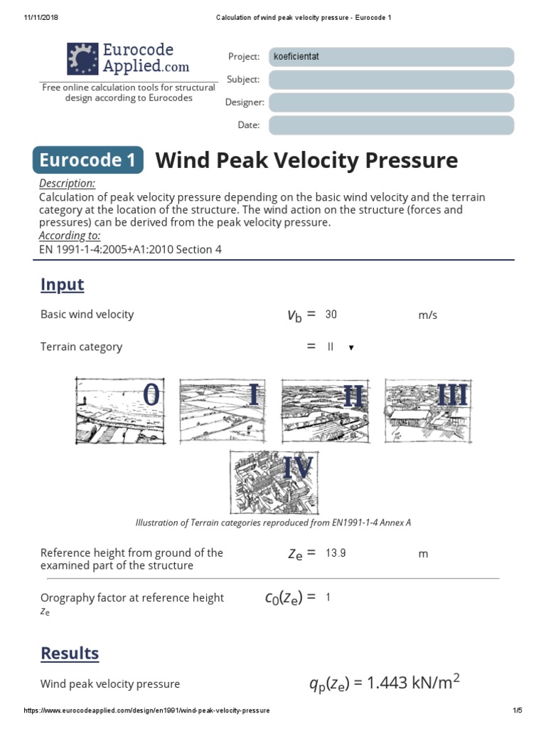 Calculation of Wind Peak Velocity Pressure - Eurocode 1 | PDF | Wound ...