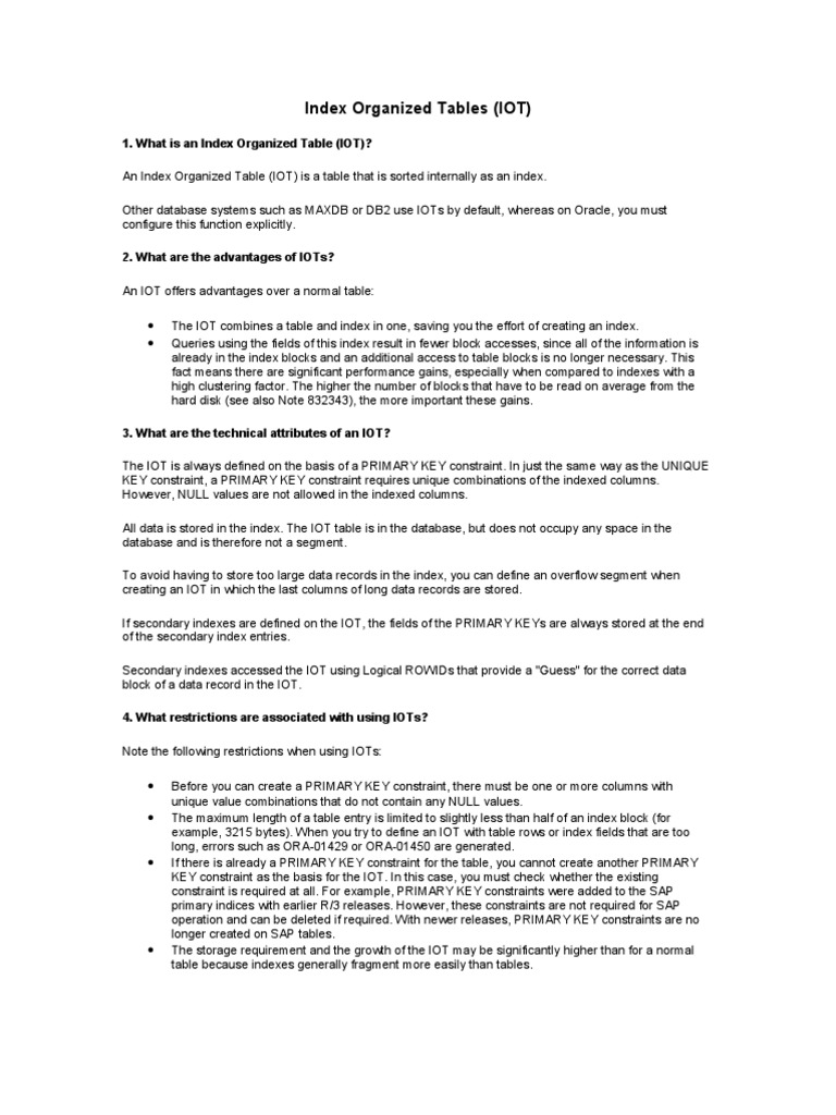 What Is An Index Organized Table (IOT) ? | PDF | Database Index | Software Engineering