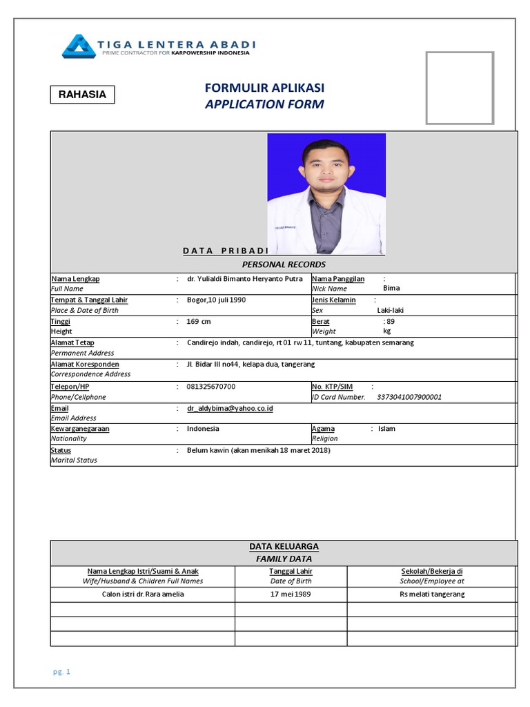 Dr. Yulialdi Bimanto's Application Form | PDF