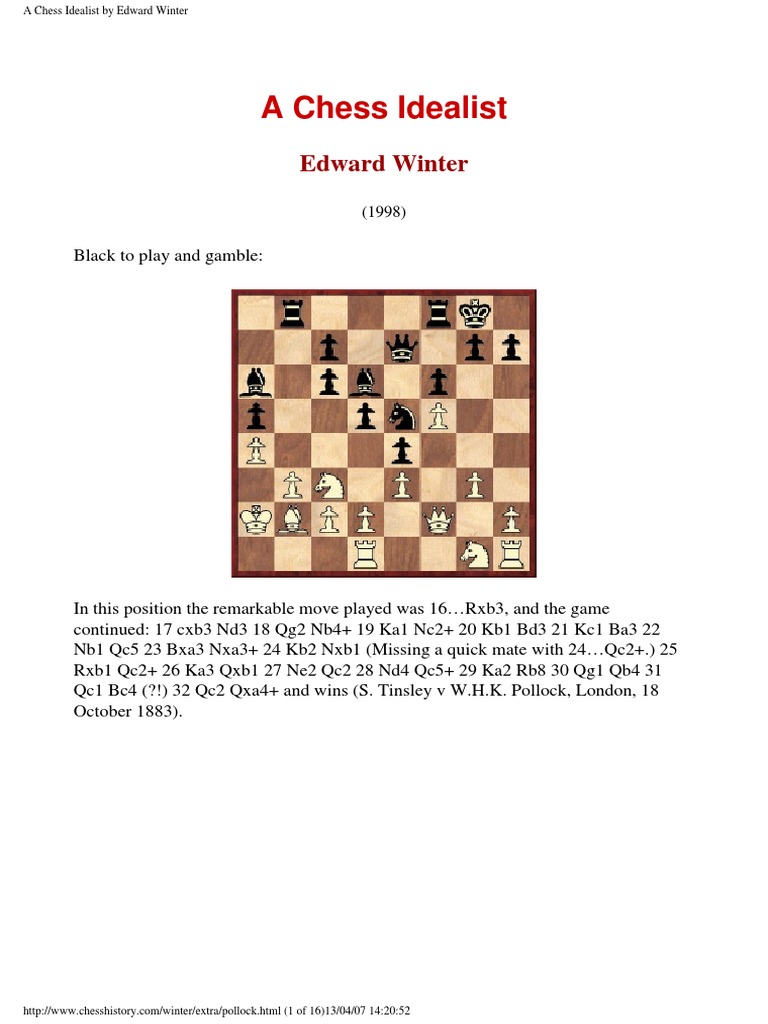 Edward Winter - A Chess Idealist PDF | PDF | Chess | Chess Theory