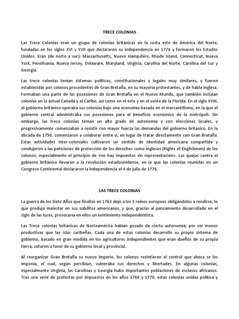 Línea de Tiempo de las Trece Colonias | PDF | Trece colonias | Los ...