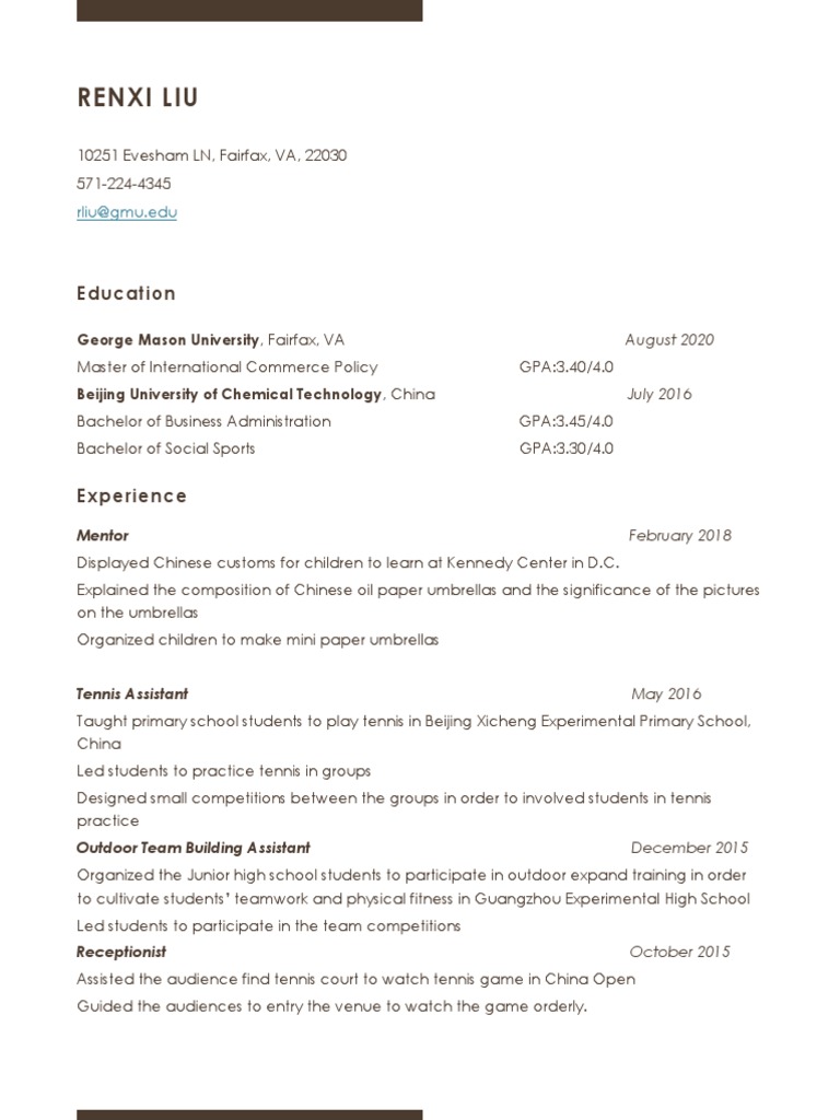 Renxi Liu Resume | PDF | China | World Politics