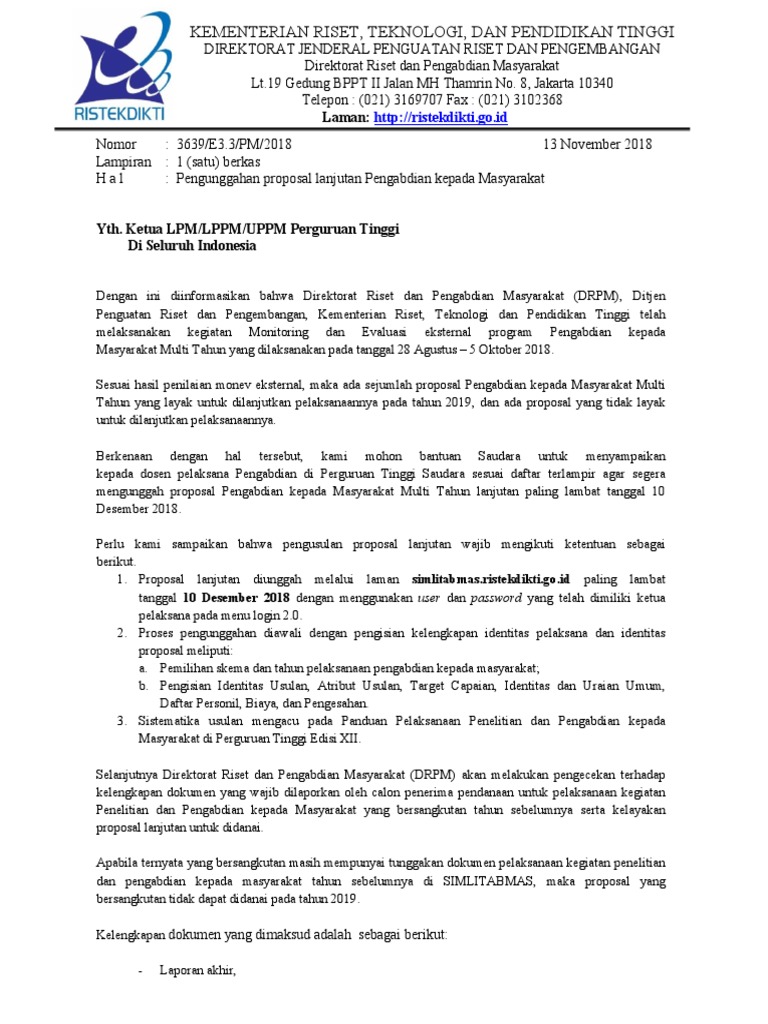 Pengunggahan Proposal Lanjutan Pengabdian Kepada Masyarakat | PDF