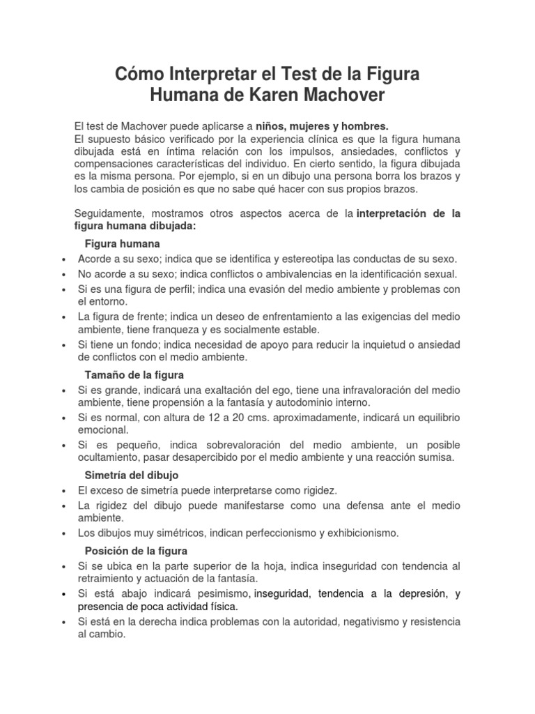 DFH de Karen Machover Cómo Interpretar El Test de La Figura Humana de ...