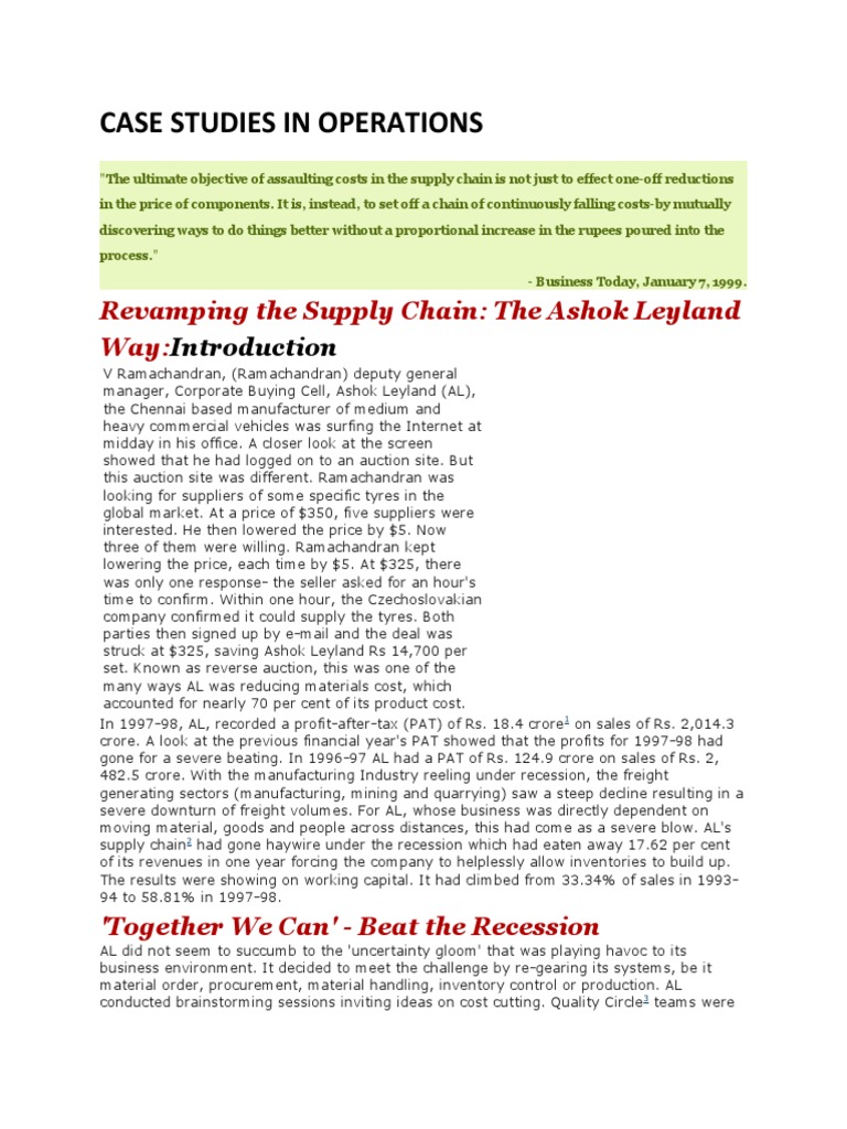 Case Studies in Operations | PDF | Benchmarking | Toyota