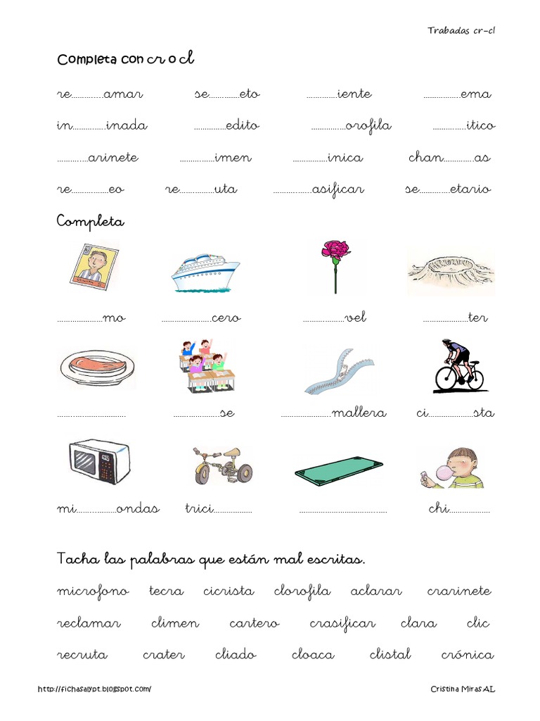 Fichas y Actividades para Trabajar Las Sílabas Trabadas CR CL | PDF