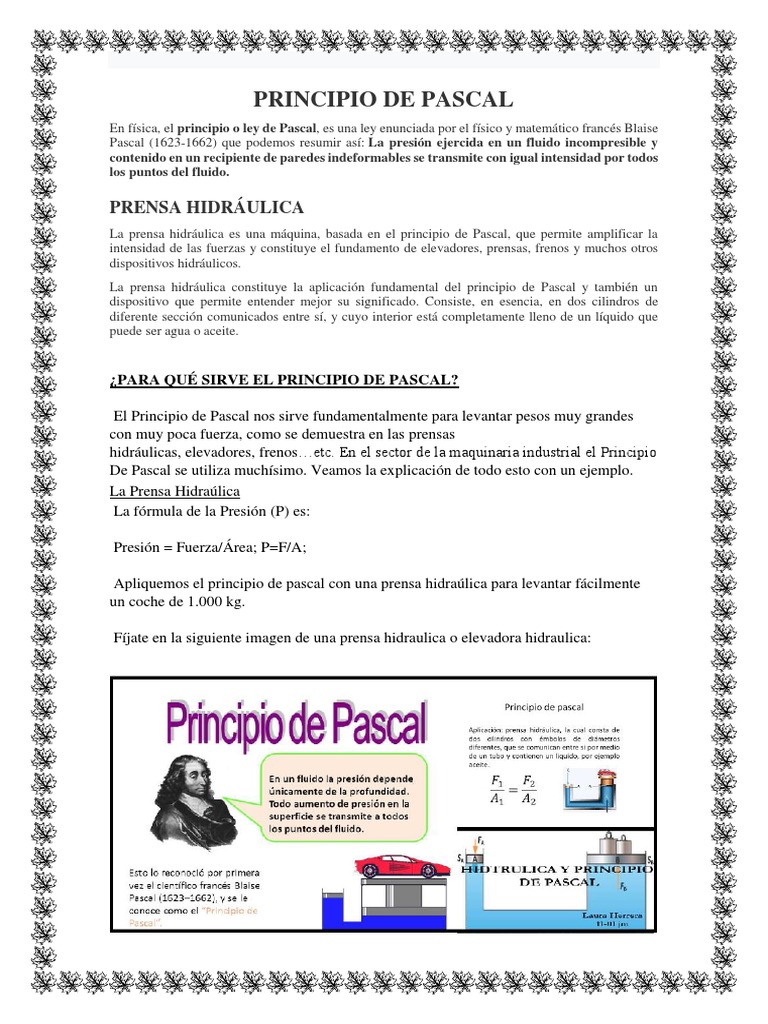 Principio de Pascal | PDF | Física | Cantidades fisicas