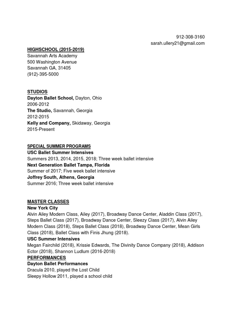 Dance Portfolio Resume | PDF | Ballet | Concert Dance