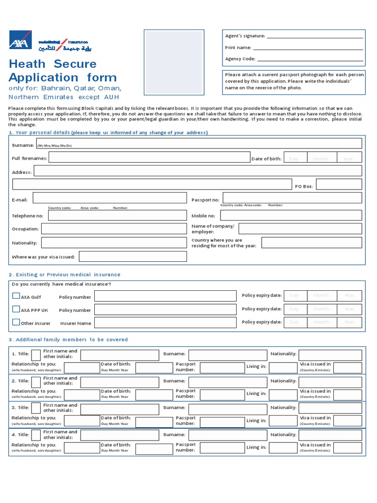 Heath Secure Application Form: Only For: Bahrain, Qatar, Oman, Northern ...