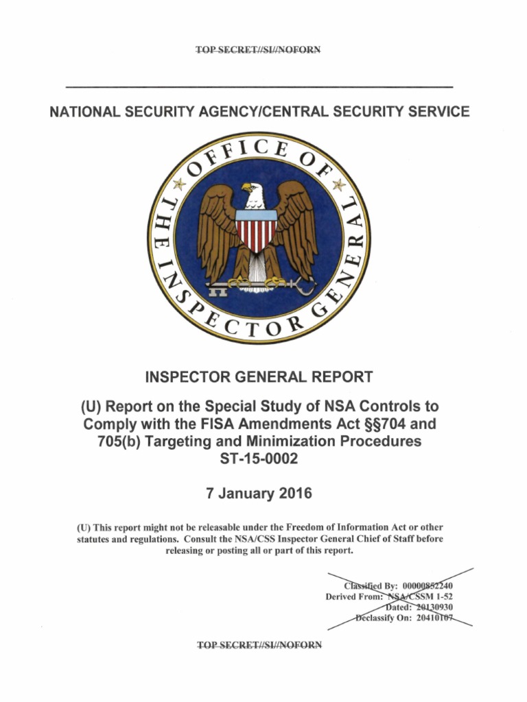 NSA IG Report 1 7 16 ST-15-0002 | PDF | United States Foreign ...