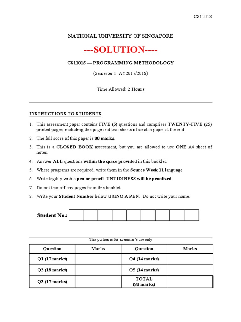 Cs1101s Exam 2017 Solution | PDF | Array Data Structure | Function (Mathematics)