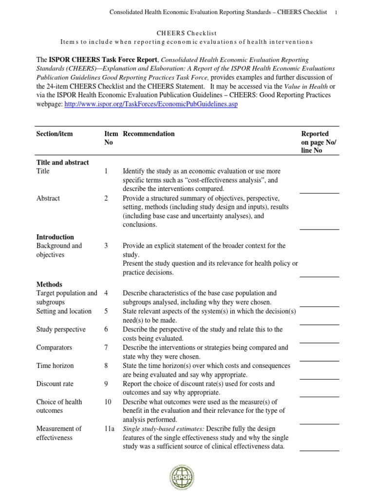 CHEERS 2022 Reporting Guidelines | PDF | Uncertainty | Evaluation