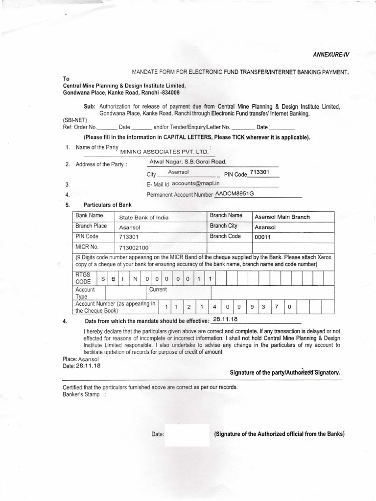 Mandate Form | PDF | Cheque | Financial Technology