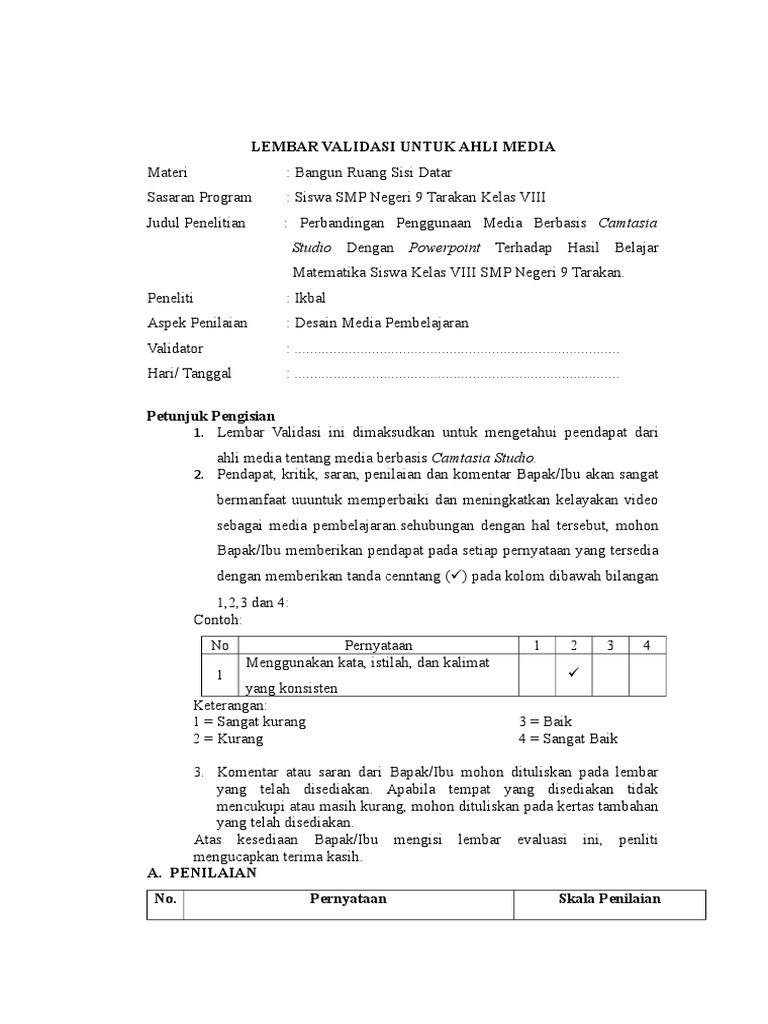 Lembar Validasi Media | PDF
