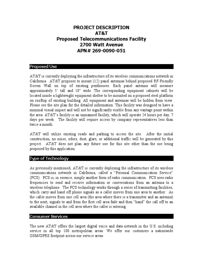 Project Description At&T Proposed Telecommunications Facility 2700 Watt ...