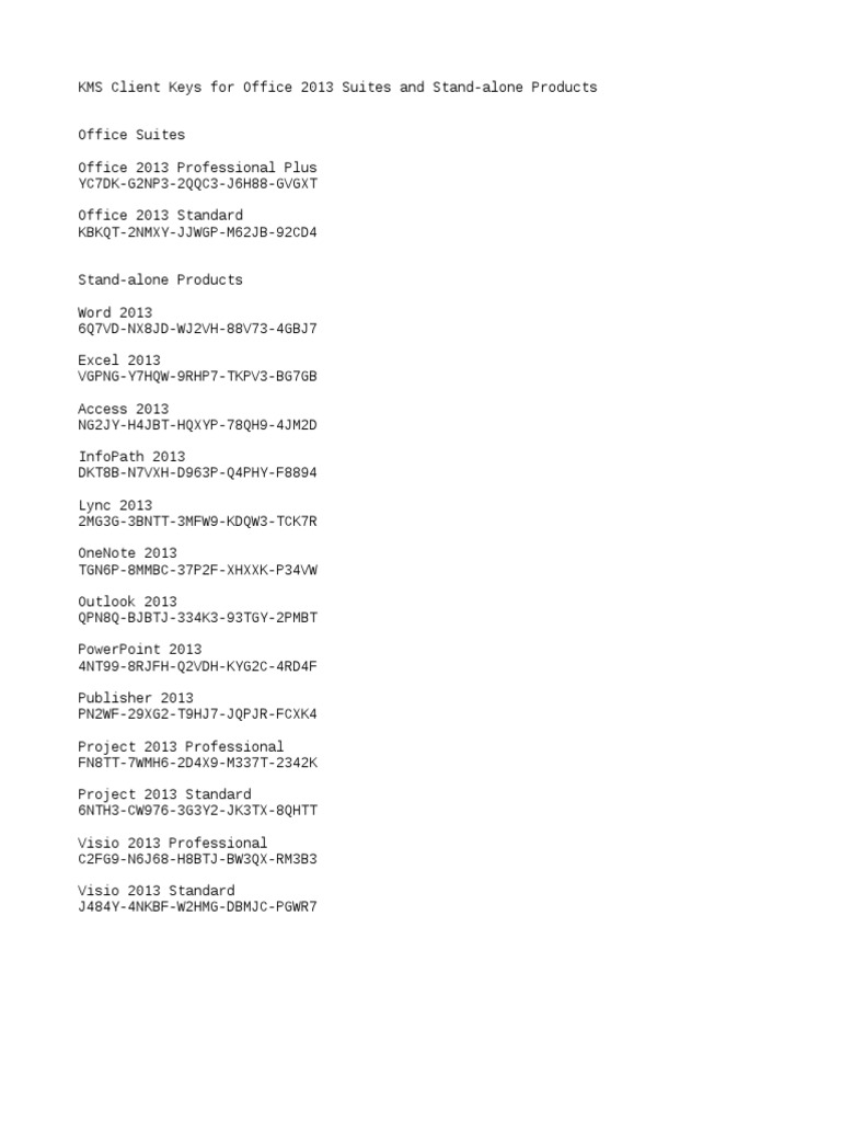 Microsoft Office 2013 KMS Client Keys | PDF