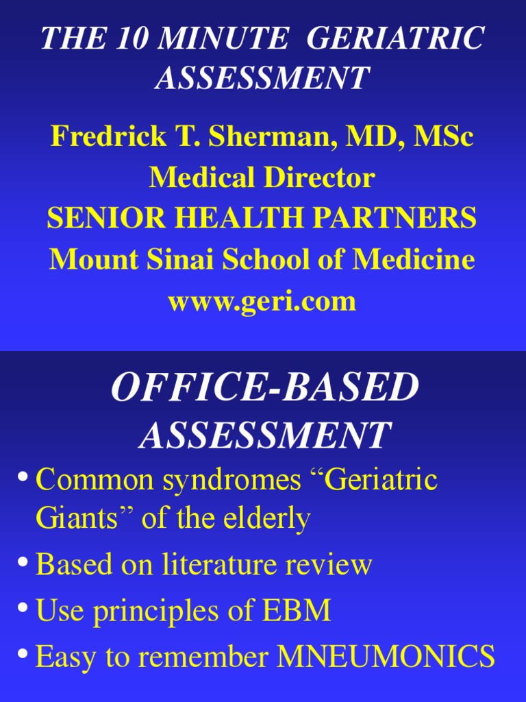 The 10 Min Geriatric Assessment | PDF | Dementia | Geriatrics
