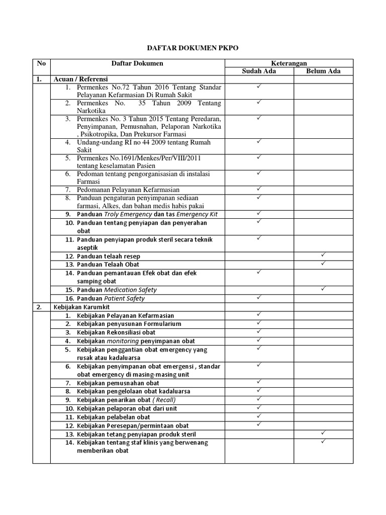 Daftar Dokumen Pkpo | PDF
