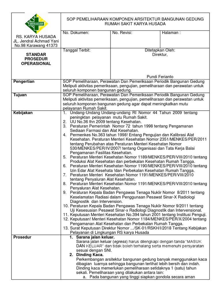 SOP PEMELIHARAAN Komponen Arsitektur Bangunan Gedung | PDF | Griya & Taman | Sains & Matematika