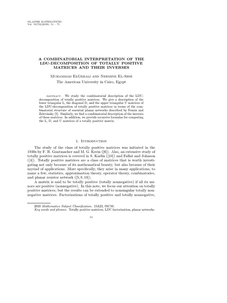 Glasnik Matemati CKI Vol. 53 (73) (2018), 51 - 71: Key Words and Phrases | PDF | Matrix ...