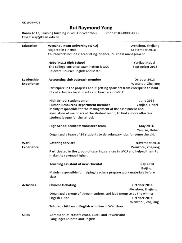 Rui Raymond Yang | PDF | Teachers | Teaching