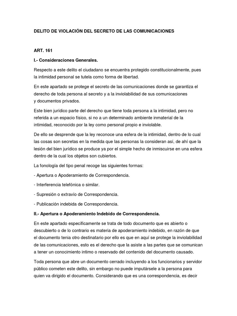Delito de Violación Del Secreto de Las Comunicaciones | PDF | Violación | Intención (Derecho Penal)