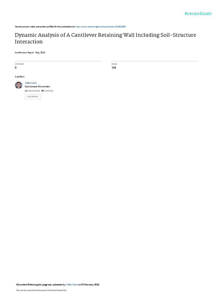 Dynamic Analysis of A Cantilever Retaining Wall Including Soil Structure Interaction | PDF ...