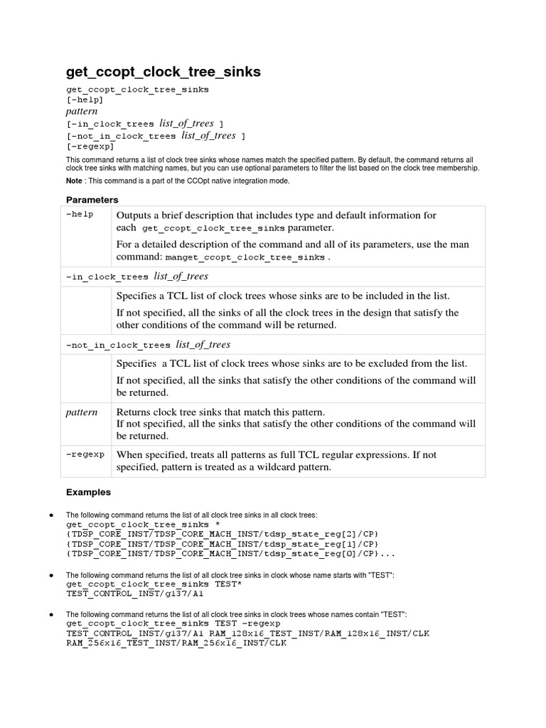 Get Ccopt Clock Tree Sinks | PDF | Parameter (Computer Programming) | Computer Engineering