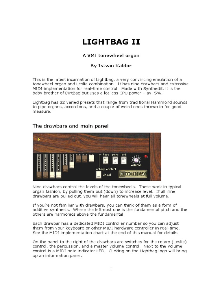 VST Tonewheel Organ Emulation With 9 Drawbars | PDF | Synthesizer ...