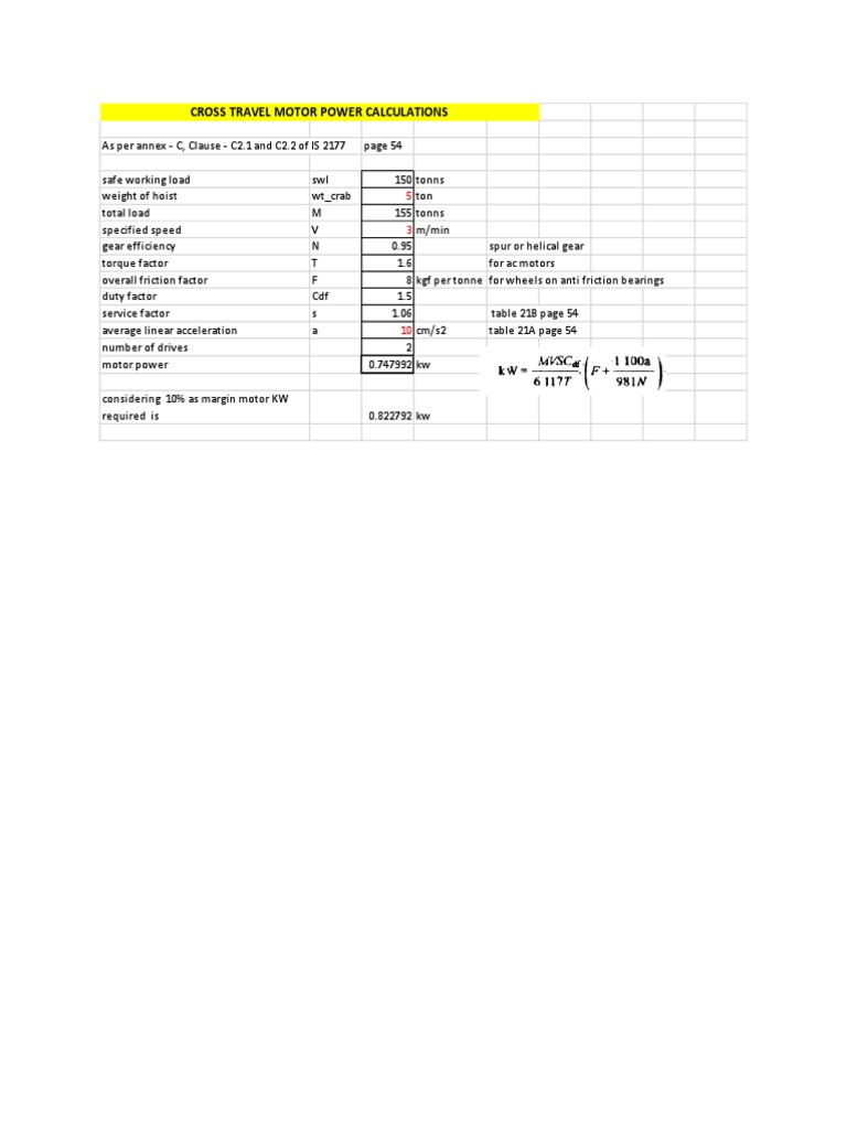 Cross Travel Motor Power Calculations | PDF