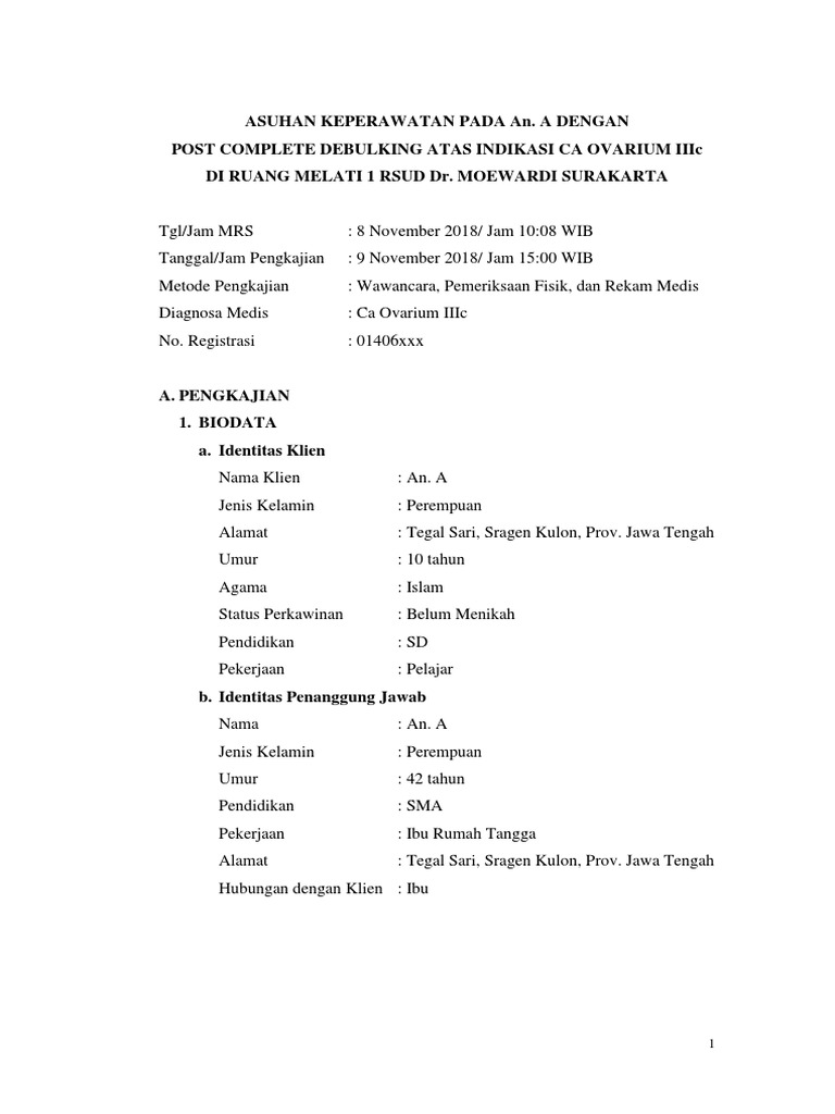 Askep An.a Dengan CA Ovarium Post Laparatomi | PDF
